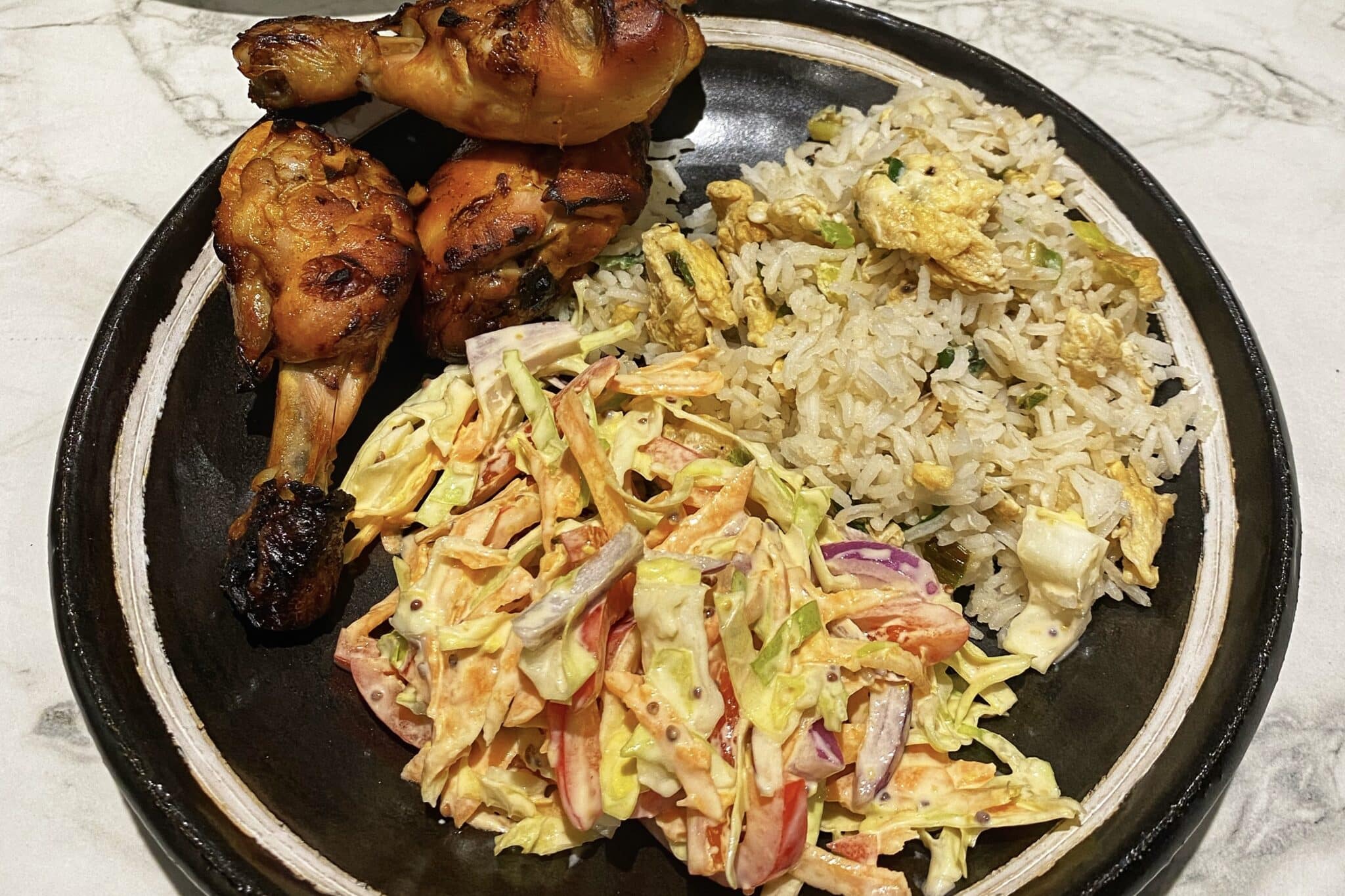 Spicy & Sticky Chicken with Egg Fried Rice & Coleslaw – Chetna Makan